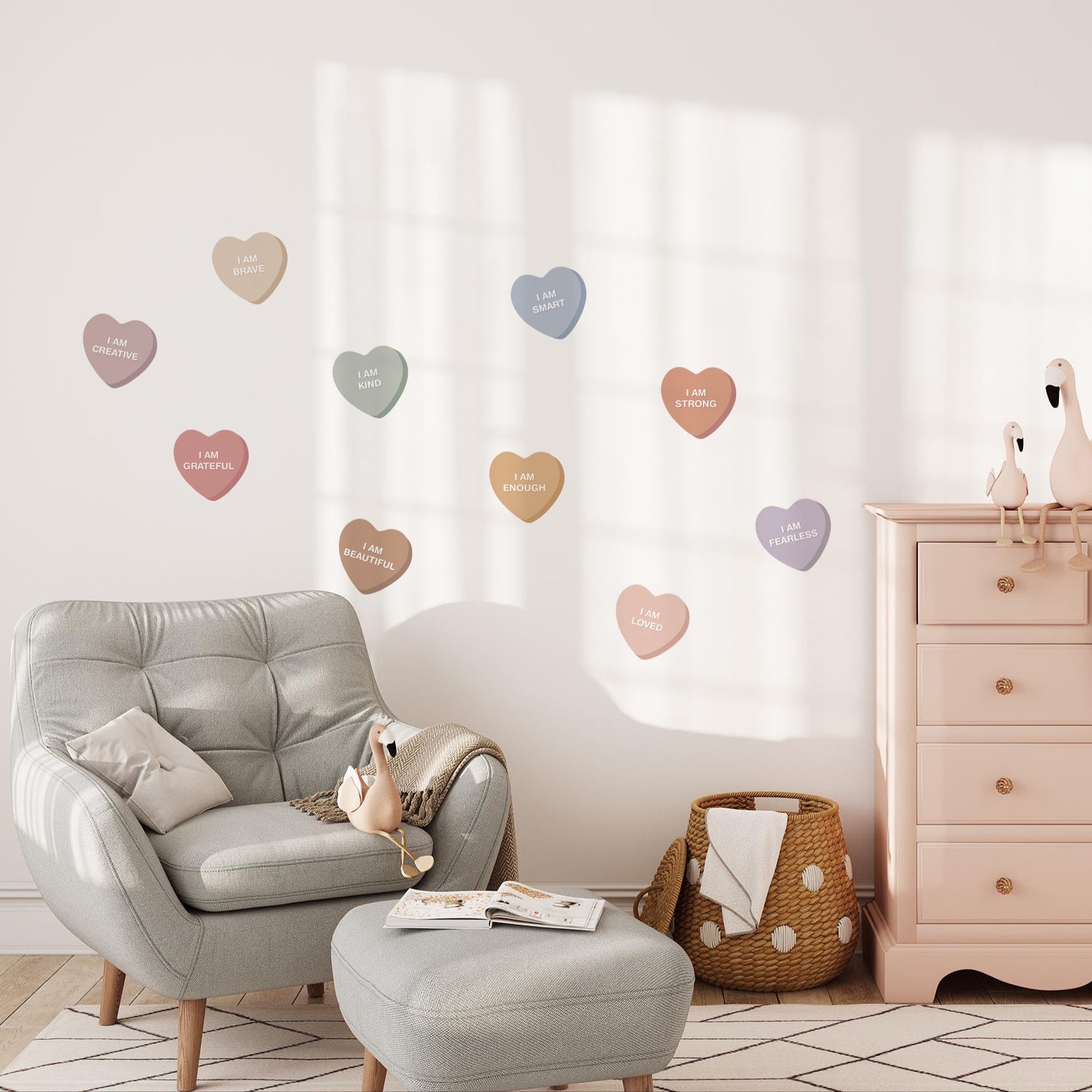 Peel & Stick Fabric Wall Stickers - Affirmation Candy Hearts (Muted) – Cherrypick
